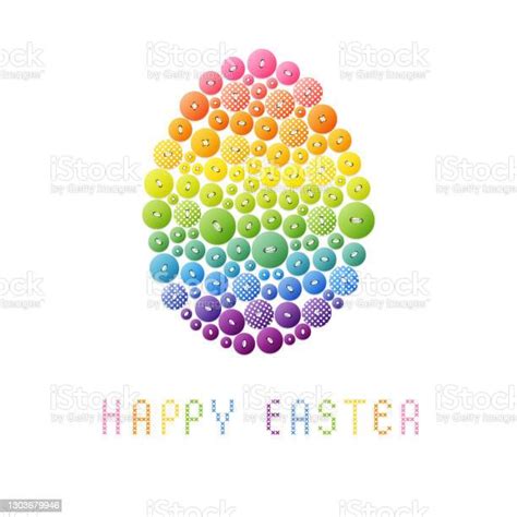 흰색 배경에 여러 가지 빛깔의 둥근 버튼으로 만든 행복한 부활절 달걀 개념에 대한 스톡 벡터 아트 및 기타 이미지 개념 곡선 구 Istock