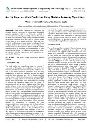 Survey Paper On Stock Prediction Using Machine Learning Algorithms PDF