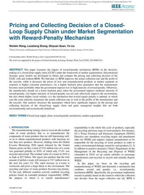 Pdf Pricing And Collecting Decision Of A Closed Loop Supply Chain Under Market Segmentation