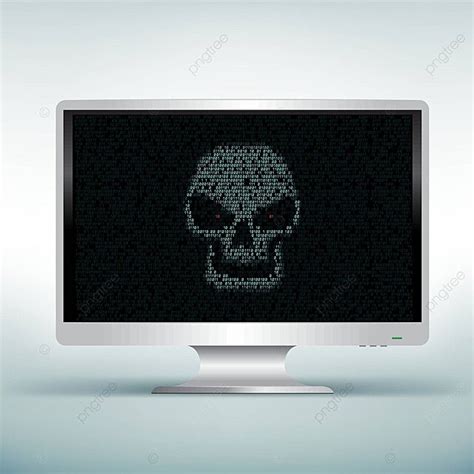 white monitor with skull code binary number display vector binary