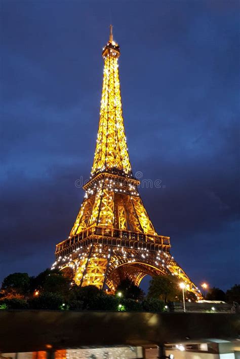 Vertical Shot Of The Illuminated Eiffel Tower Editorial Stock Image Image Of Night Eiffel