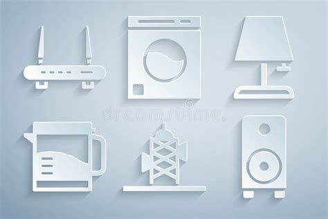 Set Antenna Table Lamp Electric Kettle Stereo Speaker Washer And Router And Wi Fi Signal