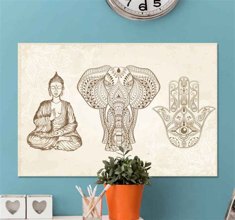 부처님 Hamsa 손 기호 현대 미술 캔버스에 인쇄 Tenstickers