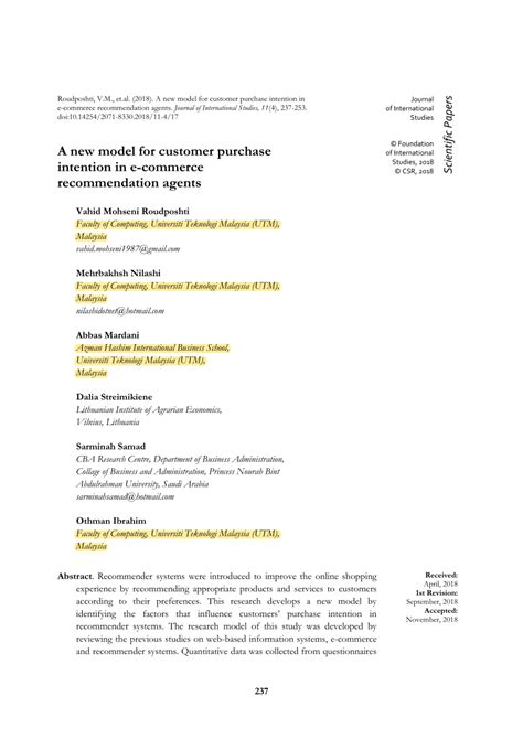 Pdf A New Model For Customer Purchase Intention In E Commerce