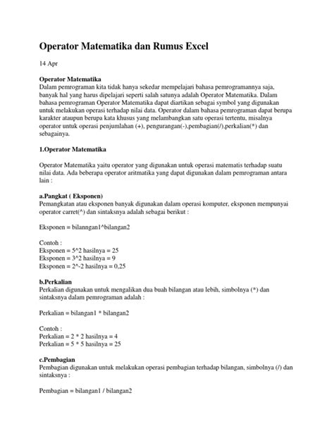 Pdf Operator Matematika Dan Rumus Dokumen Tips