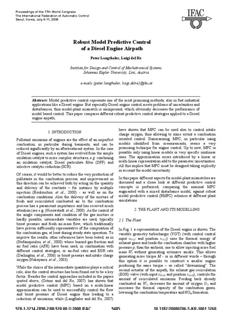 Pdf Robust Model Predictive Control Of A Diesel Engine Airpath