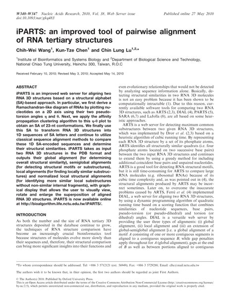 pdf iparts an improved tool of pairwise alignment of rna tertiary structures