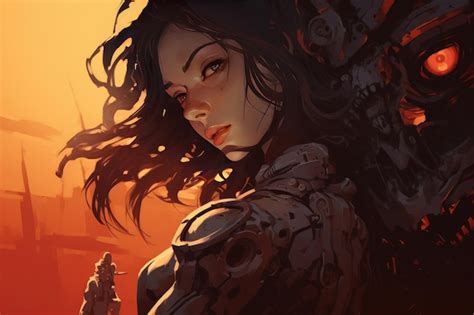 Premium Photo Girl With A Gun Facing A Robot