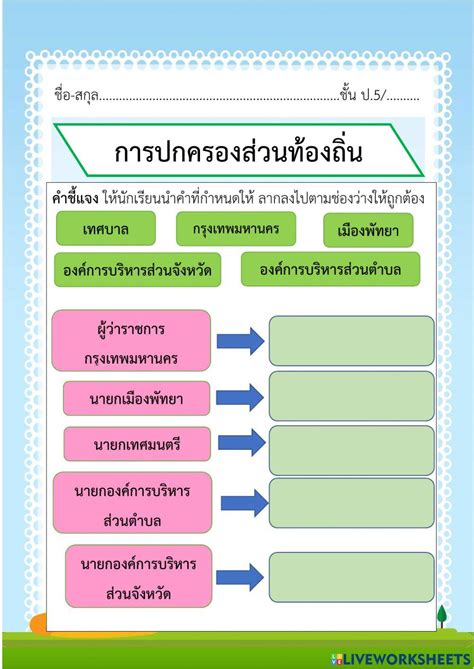 ใบงาน เรื่อง การปกครององค์การบริหารส่วนท้องถิ่น