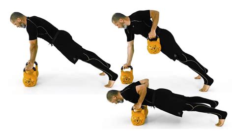 Kettlebell Renegade Rows With Push Up Kettlebell Exercise Encyclopedia