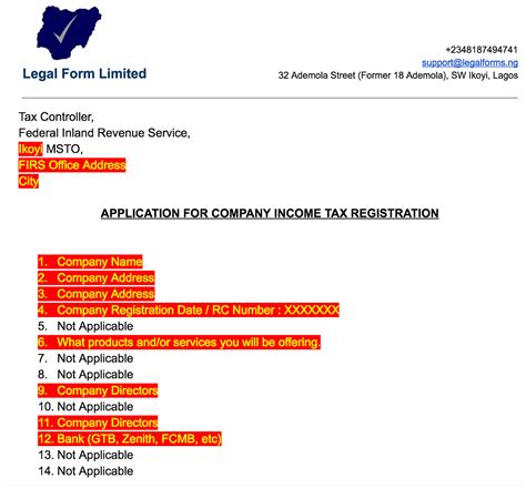 Tin Application Letter With Firs Nigeria Legal Forms Medium