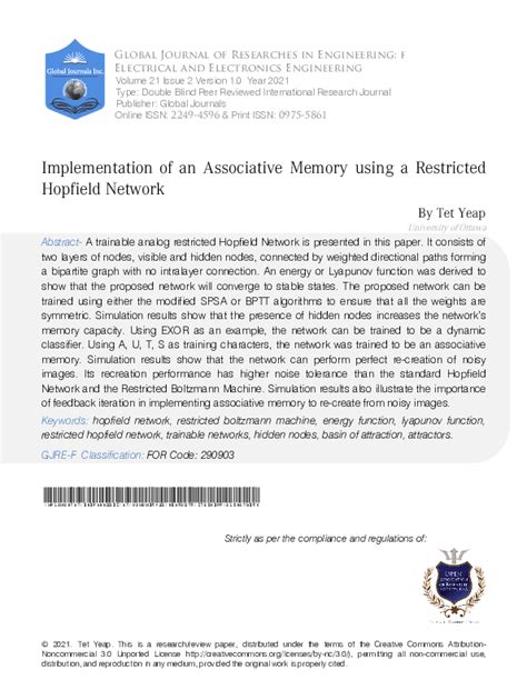 Pdf Implementation Of An Associative Memory Using A Restricted Hopfield Network