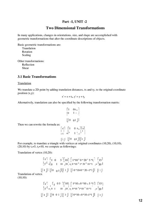 Computer Graphics Two Dimensional Transformations Part I UNIT