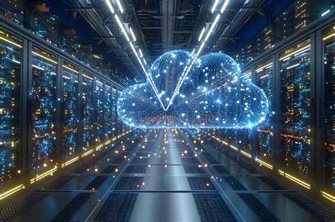 Futuristic Cloud Computing Visualization In A Data Center Environment Generative Ai Stock