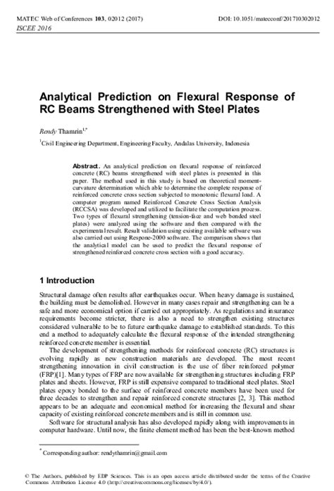 Pdf Analytical Prediction On Flexural Response Of Rc Beams Strengthened With Steel Plates