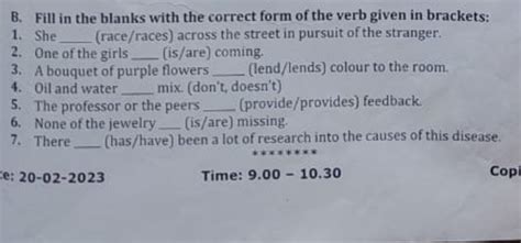 B Fill In The Blanks With The Correct Form Of The Verb Given In Brackets