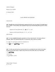 LAB 4 PROJECTILE MOTION 2 Pdf Andrew Dempsey Physics 214 Lab 001 21 October 2022 LAB 4