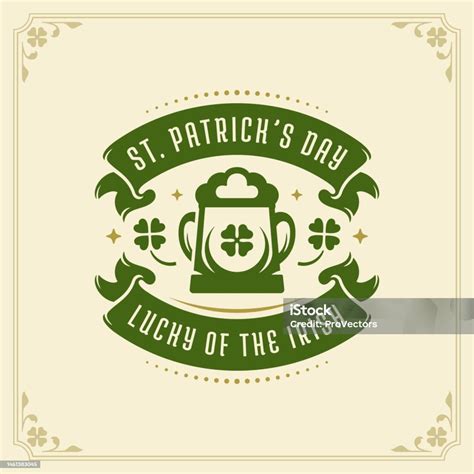 성 패트릭의 날 행운의 아일랜드 맥주 잔 빈티지 인사말 카드 타이포그래피 템플릿 벡터 플랫 선술집에 대한 스톡 벡터 아트 및 기타 이미지 선술집 아일랜드 문화