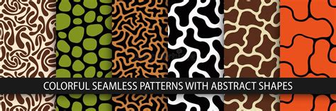 Collection Of Colorful Seamless Patterns With Abstract Shapes Creative Vector Backgrounds Stock