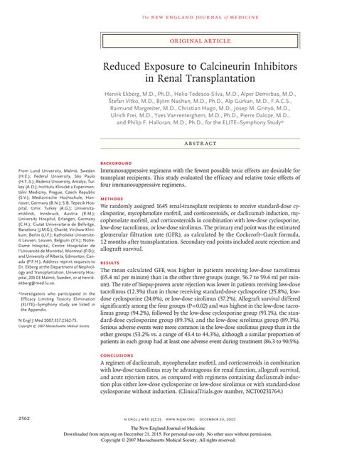 Pdf Symphony Comparing Standard Immunosuppression To Low Dose Cyclosporine Tacrolimus Or