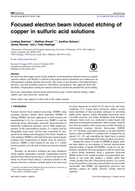 Focused Electron Beam Induced Etching Of Copper In Sulfuric Acid Solutions