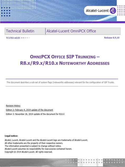 Tc1765 Omnipcx Office Sip Trunking R8 X R9 X R10 X Noteworthy Addresses En Ed03 Pdf Port