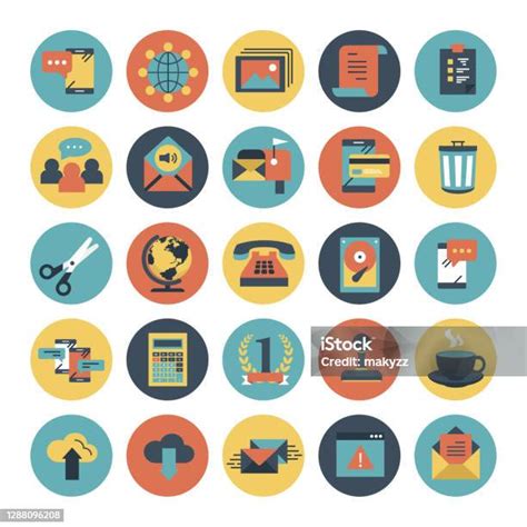 웹 사이트 및 모바일 응용 프로그램을 위한 비즈니스 관리 재정 및 기술 아이콘 설정 플랫 벡터 일러스트레이션 감사에 대한 스톡