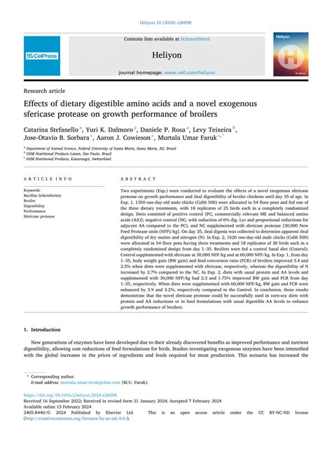 Pdf Effects Of Dietary Digestible Amino Acids And A Novel Exogenous