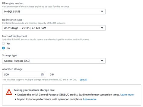 mysql resize amazon rds storage stack overflow