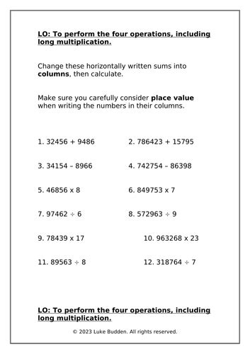 Ks2 Long Multiplication Teaching Resources