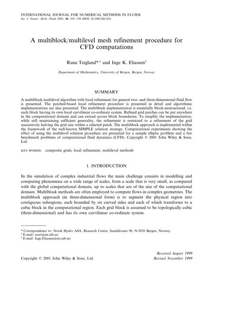 Pdf A Multiblockmultilevel Mesh Refinement Procedure For Cfd Computations