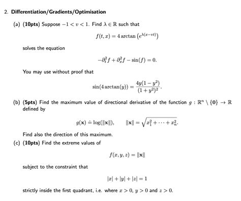 Solved Differentiation Gradients Optimisation A 10pts