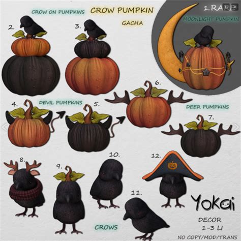 Second Life Marketplace 12 Yokai Crow Pumpkin Pirate Crow