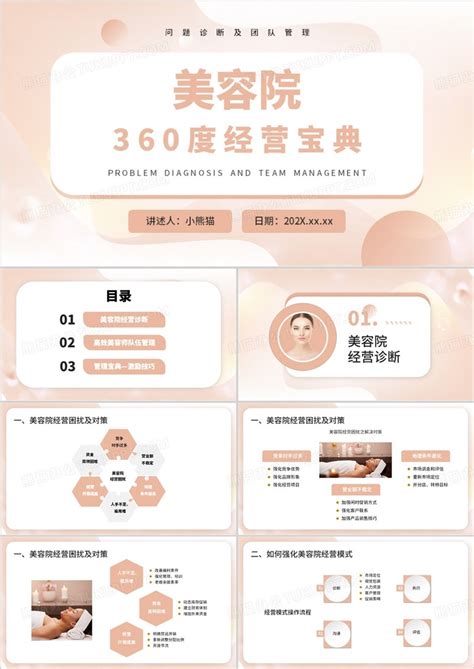 粉色商务美容院360度经营宝典PPT模板下载 熊猫办公