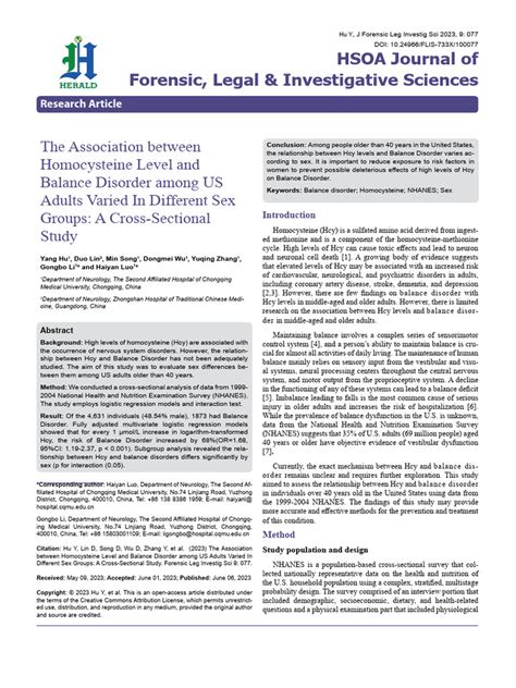The Association Between Homocysteine Level And Balance Disorder Among