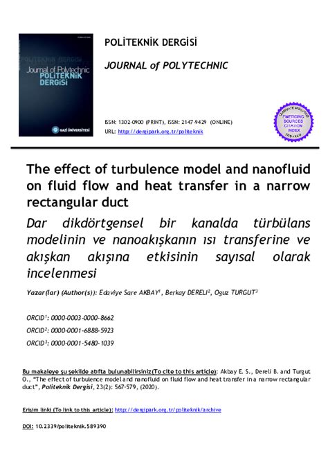 Pdf The Effect Of Turbulence Model And Nanofluid On Fluid Flow And Heat Transfer In A Narrow