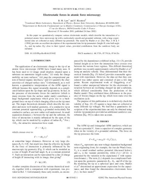 Pdf Electrostatic Forces In Atomic Force Microscopy