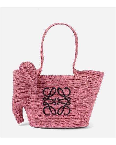 Loewe Elephant Small Raffia Basket Bag In Pink Lyst