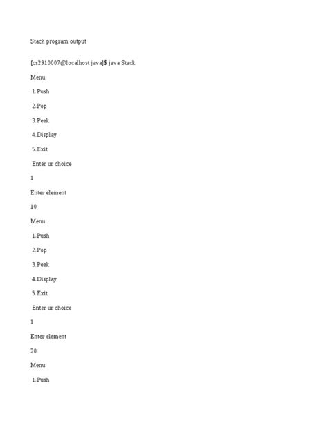 Java Stack Implementation And Date Class Implementation Pdf Menu Computing Algorithms