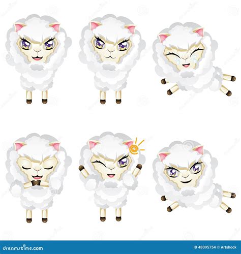 Chibi Sheep In Hat Simplified Han Dynasty Style Animation On Yellow Stock Illustration