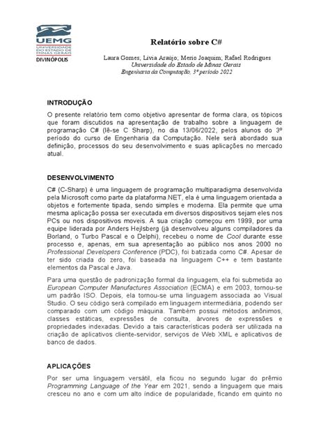Relatorio C Pdf C Sharp Linguagem De Programação Linguagem De