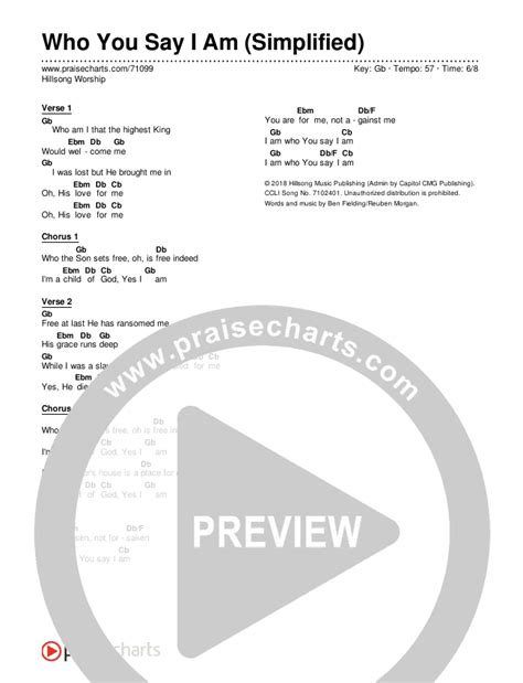 Who You Say I Am Simplified Chords Pdf Hillsong Worship Praisecharts