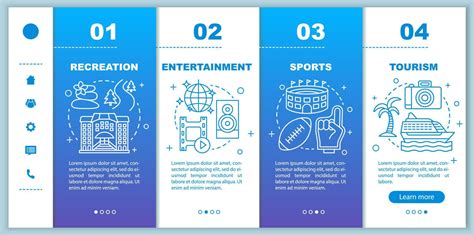Recreation Industries Onboarding Mobile Web Pages Vector Template Sports Tourism Responsive