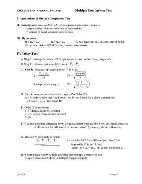 Multiple Comparison Test Biostatistical Analysis Esci 340 Docsity