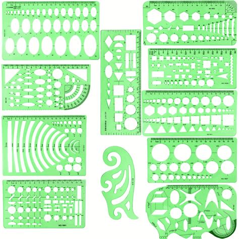 11pcs Geometric Drawing Stencils Set Architectural Templates Drafting Tools Geometry Template