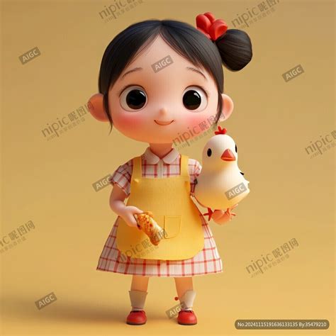 Ai创作图小女孩儿插 儿插女孩 馒头姑娘 小鸡厨师讲解头像 开心小鸡厨师头像 原创鸡腿拟人形象 3d卡通形象 3d卡通人物 3d卡通女孩 3d