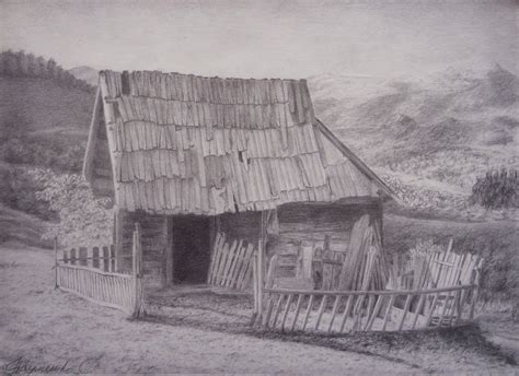 Малюнки олівцем сільський пейзаж 29 фото