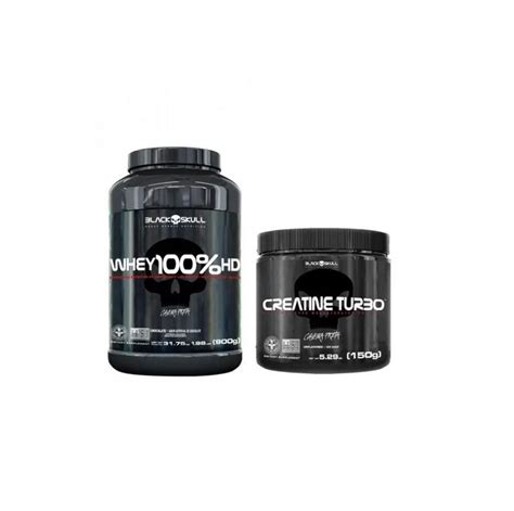 Combo Whey 100 Hd Pote Chocolate Creatine Turbo 150g Black Skull