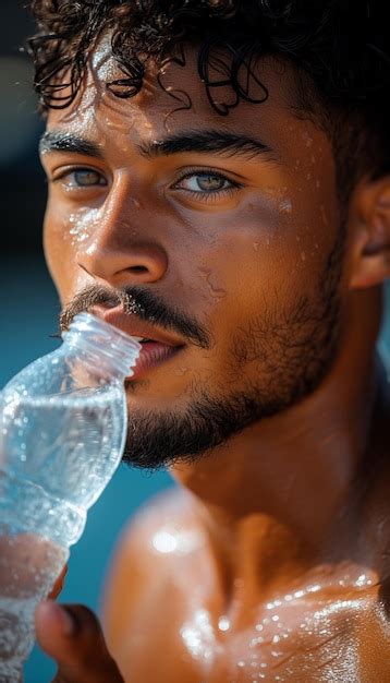Latino Sprinter Drinking Isotonic Water After Exercise Premium Ai Generated Image