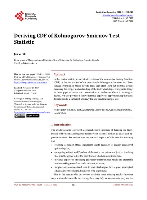 Pdf Deriving Cdf Of Kolmogorov Smirnov Test Statistic